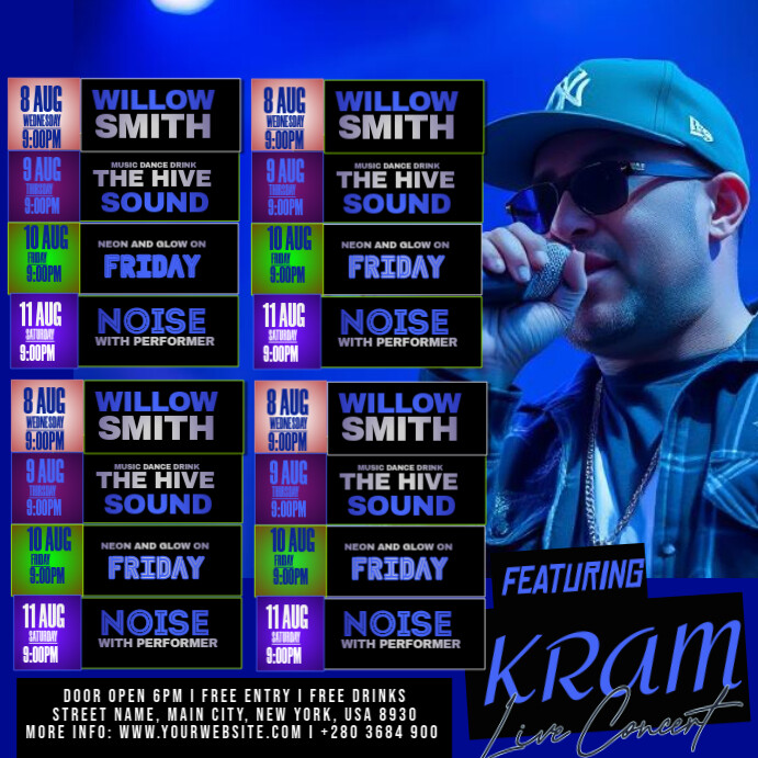 K Ram Artist Schedule Template | PosterMyWall