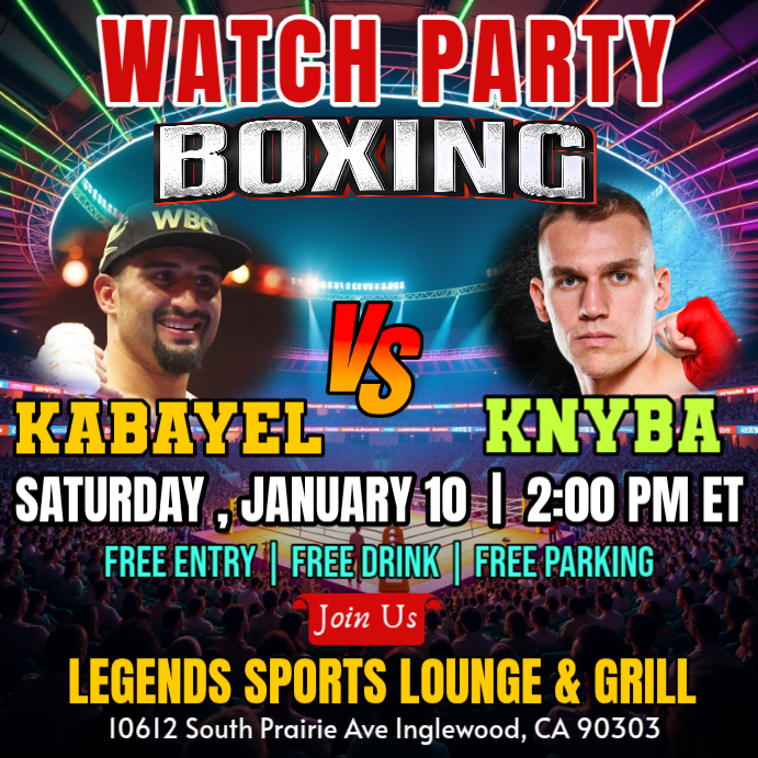 Kabayel Vs Knyba Boxing 2026 Watch Party Instagram Post Template ...