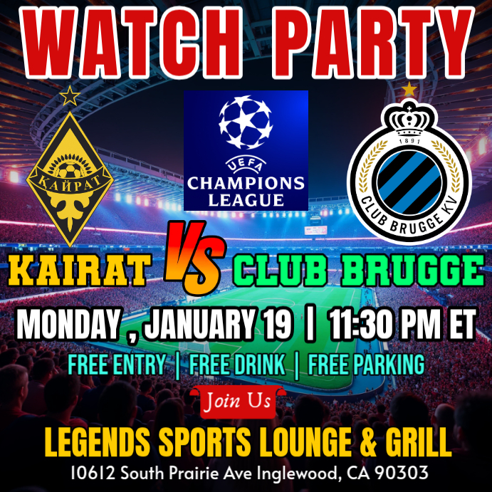 Kairat Vs Club Brugge Uefa 2026 Watch Party Instagram Story Template ...
