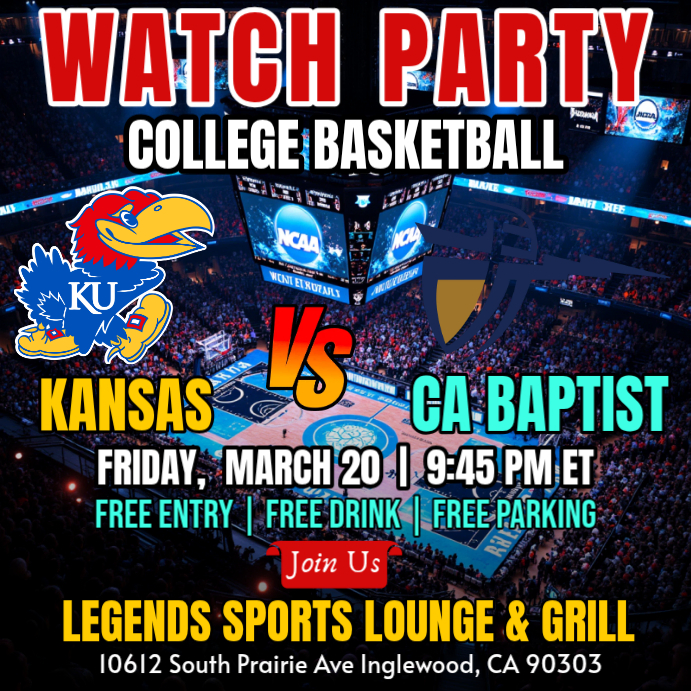 Kansas Jayhawks Vs Ca Baptist 2026 College Basketball Watch Party ...