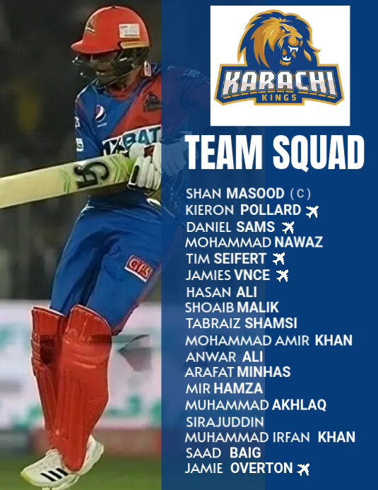 Karachi king team squad Template | PosterMyWall