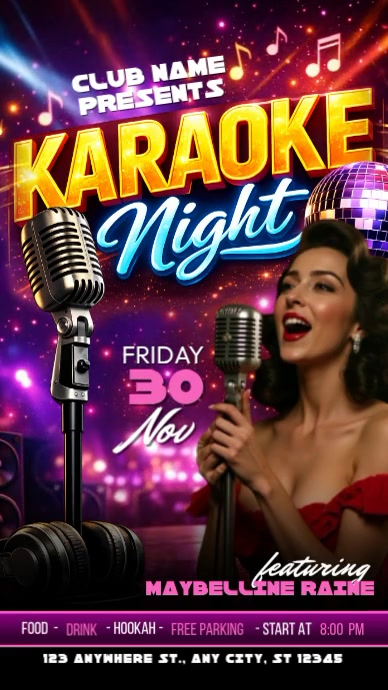 Karaoke Night Event Video Template | PosterMyWall