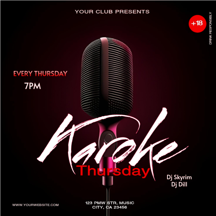 Karaoke Thursday Night Event Flyer - Live Music & Open Mic Night Poster ...