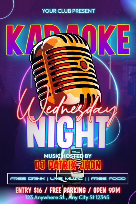 Karaoke wednesday night poster Template | PosterMyWall