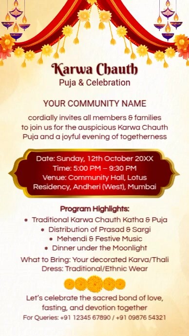 Plantilla de Karva Chauth Community Event Invitation Template ...