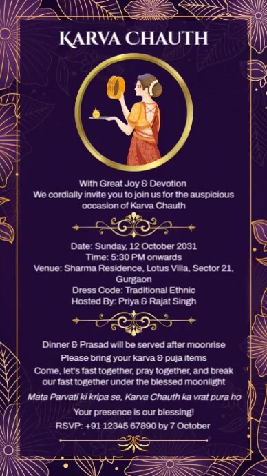 Plantilla de Karva Chauth Invitation Video Template | PosterMyWall