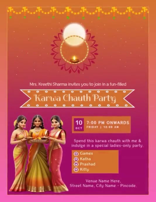 Karwa Chauth Party Invitation Flyer (us Letter) Template | PosterMyWall
