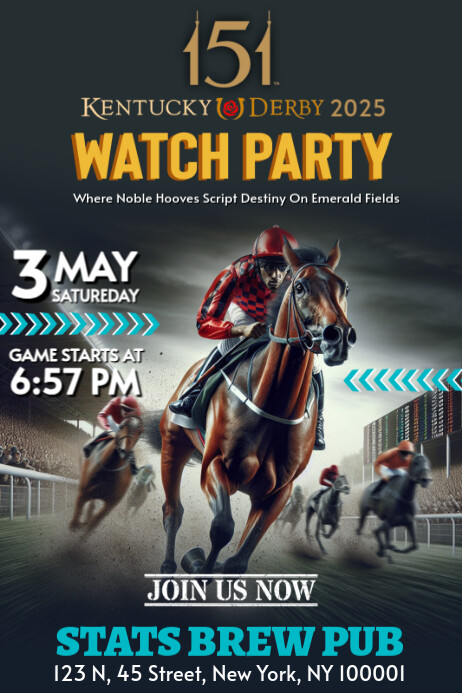 Watch Party Kentucky Derby 2025 Horses Race Poster Template Design ...