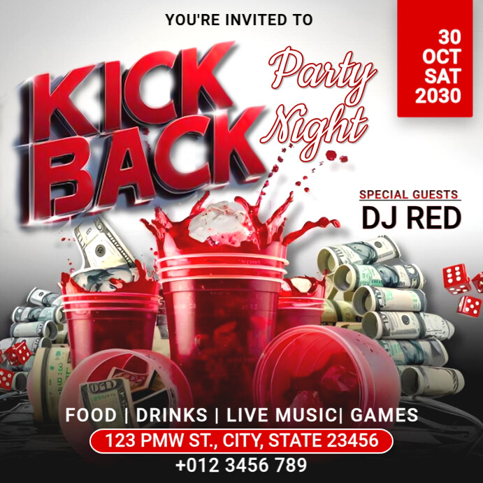 Kickback Party Night Flyer – Editable Red Cup Club Event Template ...