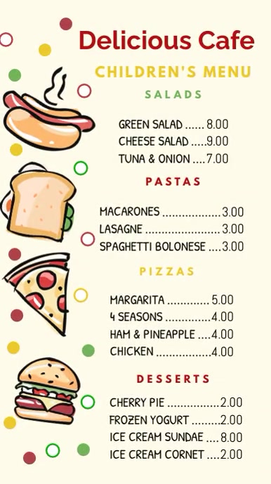 Kid's Menu Digital Template | PosterMyWall