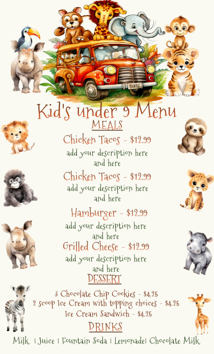 Copy of Kid's Menu with prices | PosterMyWall