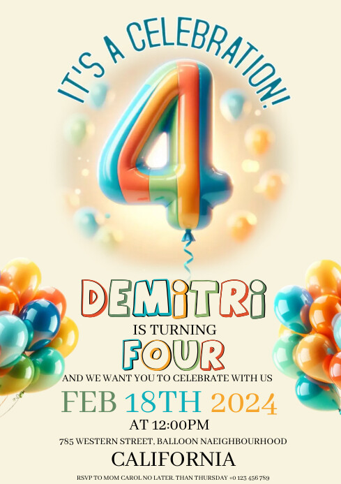 KIDS 4TH BIRTHDAY PARTY INVITE TEMPLATE | PosterMyWall