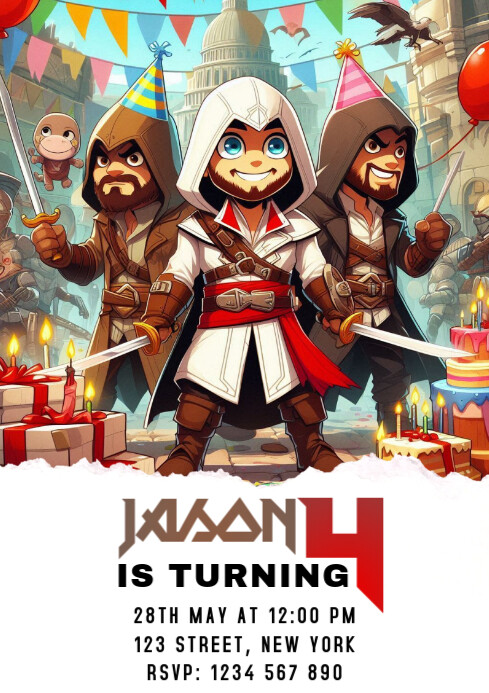 Plantilla de Kids Assassins Creed Birthday | PosterMyWall
