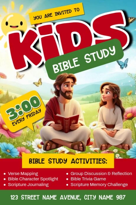 Kids Bible Study Design Template | PosterMyWall
