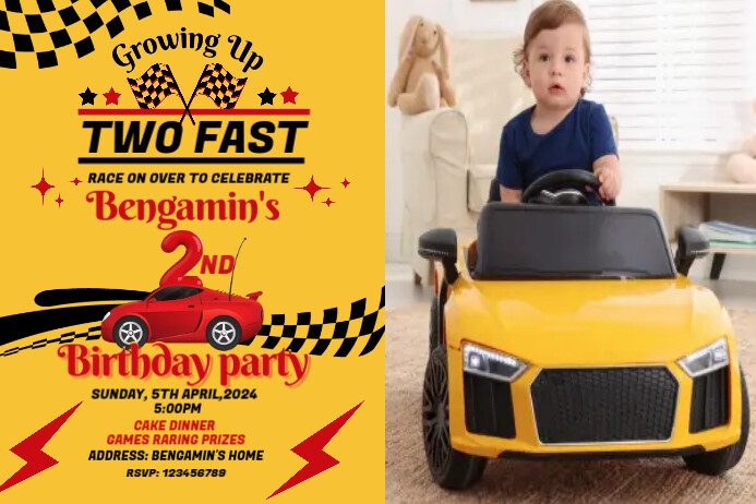 Kids Birthday Invitation flyer, Cars Birthday Template | PosterMyWall
