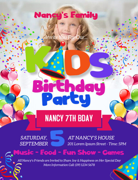 Kids Birthday Party Flyer Template | PosterMyWall