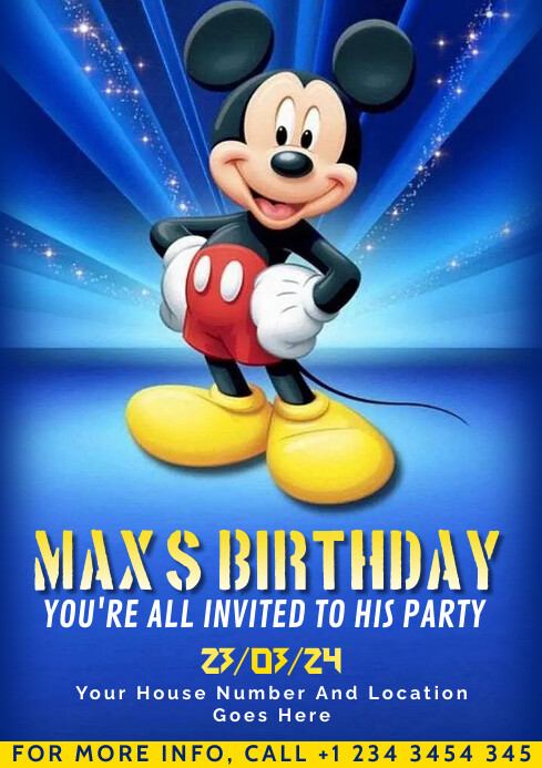 Kids Birthday Template-Mickey Mouse | PosterMyWall