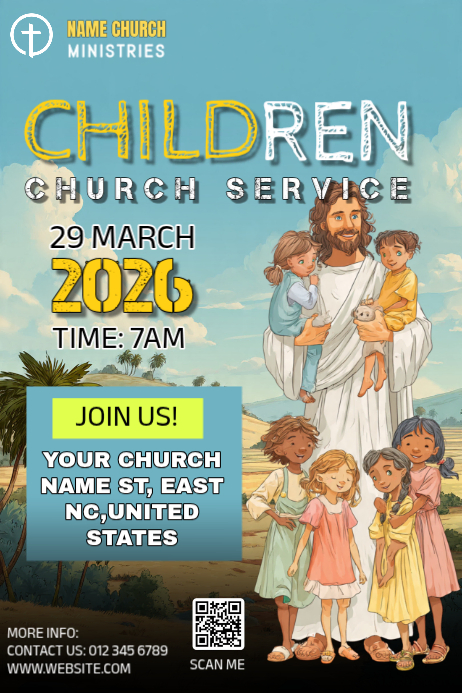 Copy of Kids Church Service Poster Colorful Christian Event Template ...