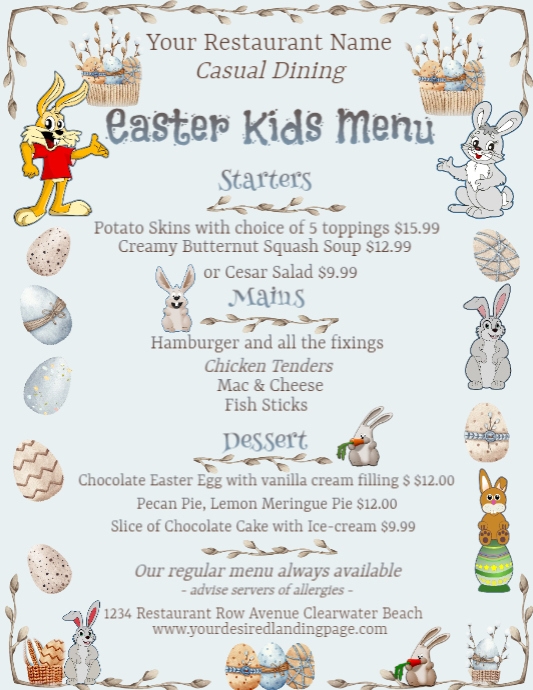 Kids Easter Menu Template | PosterMyWall