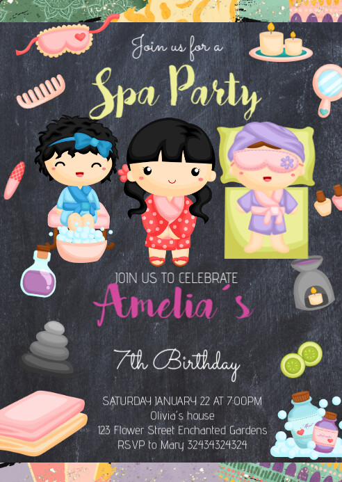 kids Editable Spa Party Invitation Template | PosterMyWall
