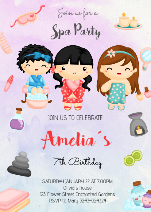 kids Editable Spa Party Invitation Template | PosterMyWall