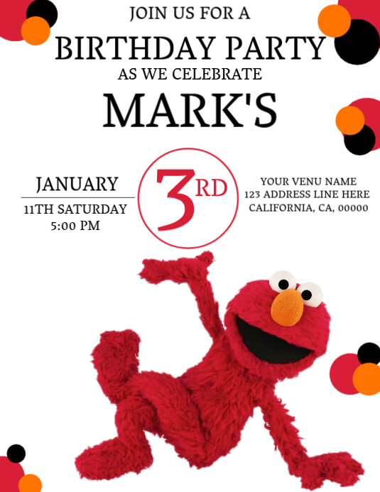 KIDS-ELMO-BIRTHDAY-INVITATION-TEMPLATE | PosterMyWall