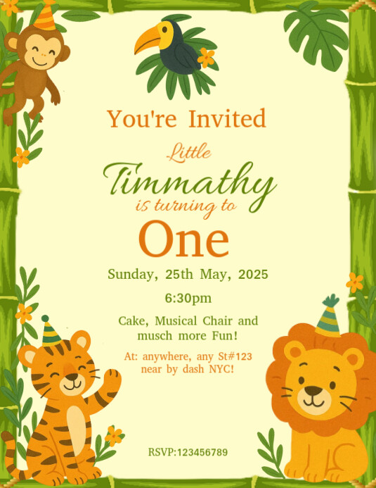 Kids First Birthday Invitation Template, Ist Birthday invitation flyer ...