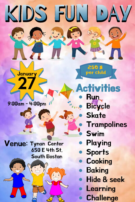 KIDS FUN DAY CHILDREN EVENTS FAMILY FUN FLYER Template | PosterMyWall
