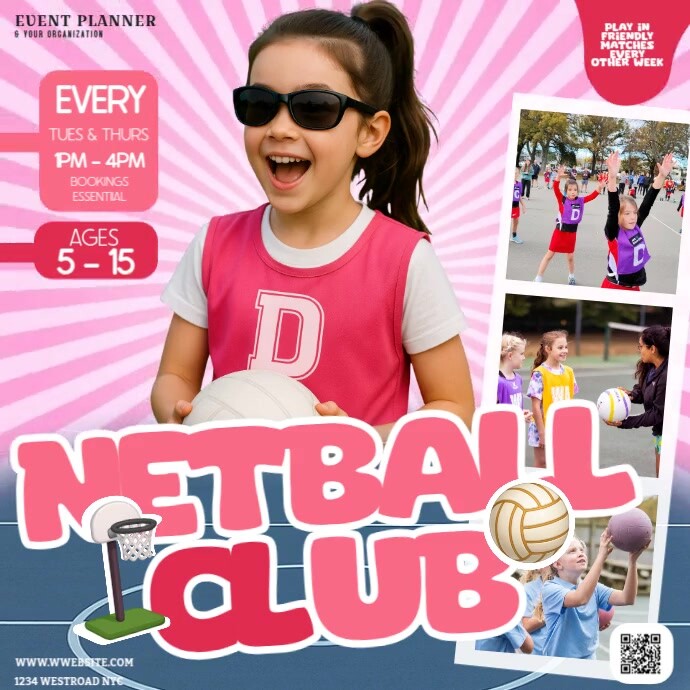 Plantilla de Kids Girls netball lessons video ad design template ...