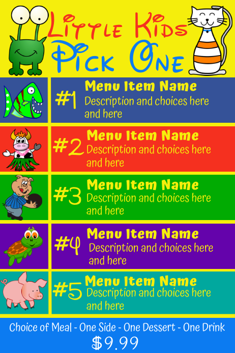 Kids Menu Wacky Silly Animals | PosterMyWall