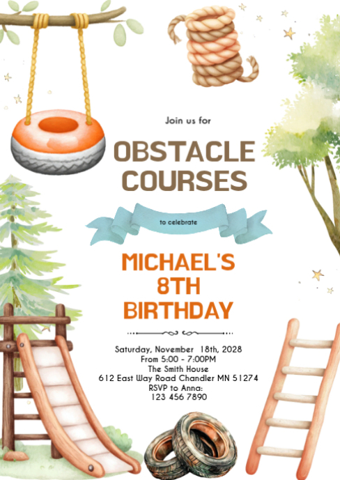 Kids Obstacle Course Party Invite Template | PosterMyWall