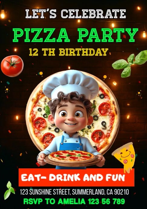kids pizza party invite Template | PosterMyWall