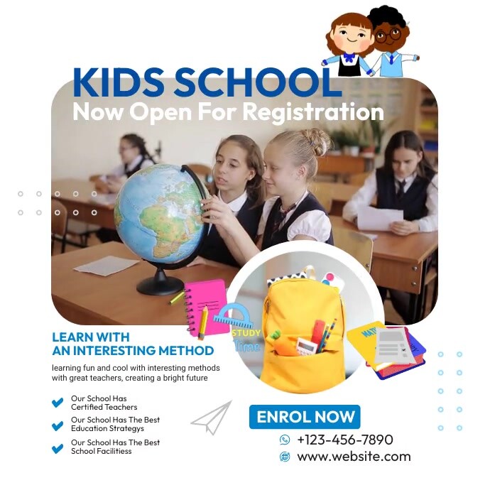 Kids School Admission Ad for Back-to-School E Template | PosterMyWall