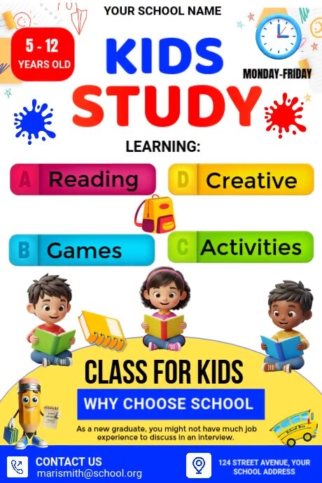 Kids School study and learning Template | PosterMyWall
