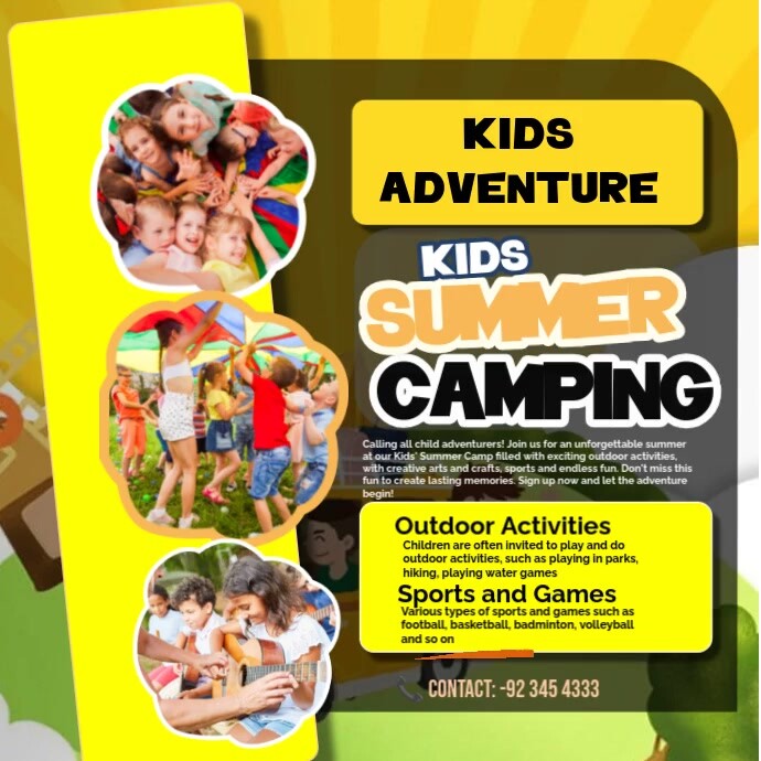Kids Summer Camp Yellow Theme Template | PosterMyWall