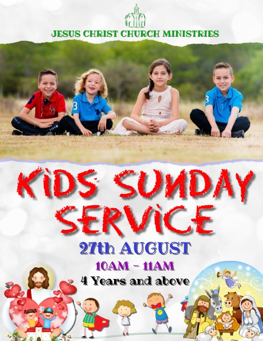 Kids Sunday service flyer Template | PosterMyWall