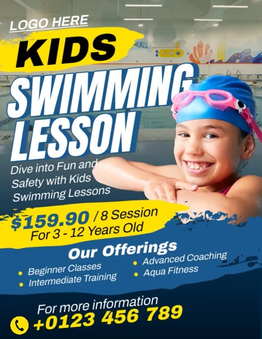 Kids Swimming Lesson Ads Template | PosterMyWall