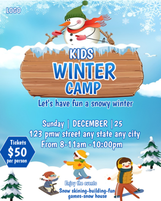 Kids winter camp flyer Template | PosterMyWall