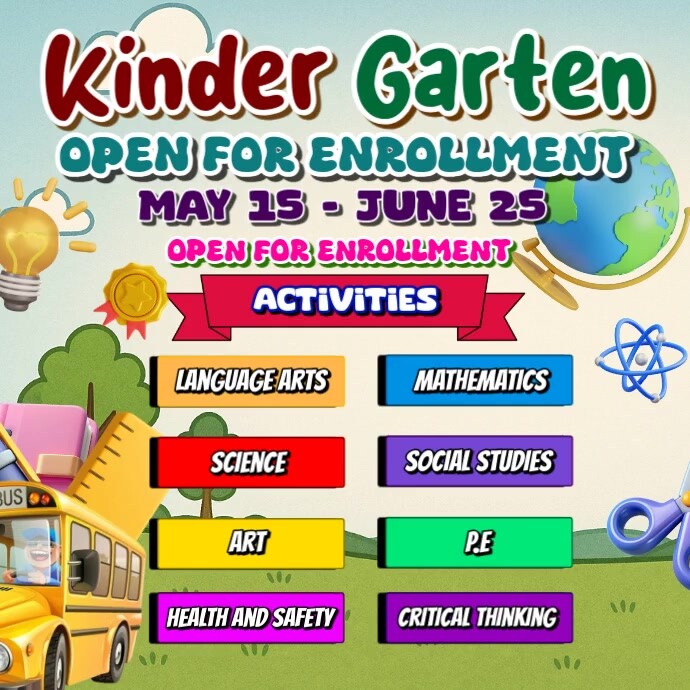 kinder Garten Enrollment and activities Template | PosterMyWall