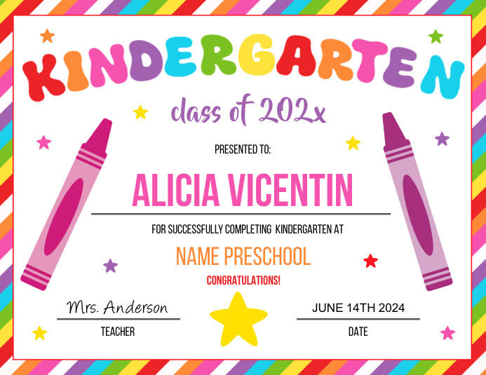 Kindergarten Graduation Certificate Template | PosterMyWall