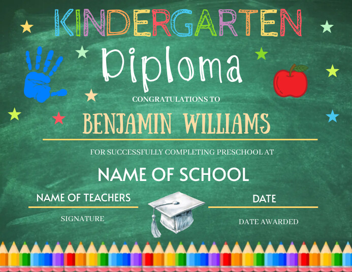 Kindergarten Graduation Certificate Template | PosterMyWall