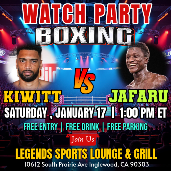 Kiwitt Vs Jafaru Boxing 2026 Watch Party Instagram Post Template ...