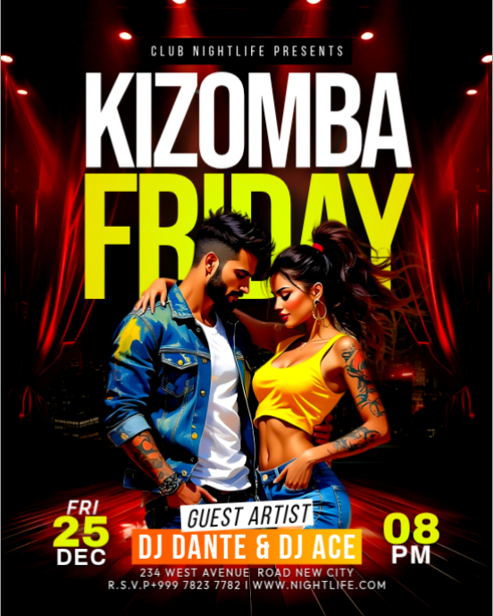 Kizomba Dance Classes Friday Music Party Event Invitation Social Media ...