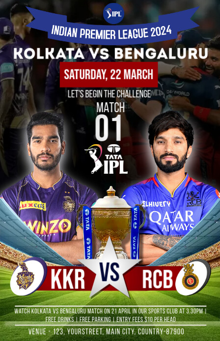 Kkr vs Rcb Ipl Match poster Template | PosterMyWall