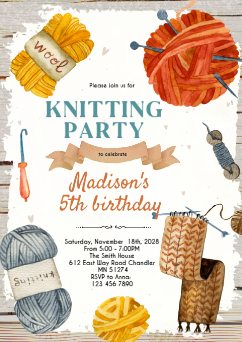 Knitting party invitation Template | PosterMyWall