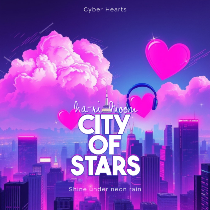 Kpop Cybercore Album Cover 2026 – Neon City Brush Strokes Template ...