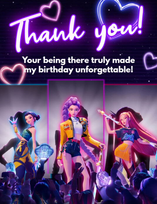 Kpop Demon Hunter Thank You Card Template | PosterMyWall