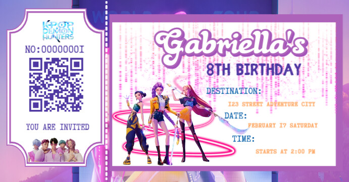 KPOP Demon Hunter Ticket Birthday Invitation Template | PosterMyWall