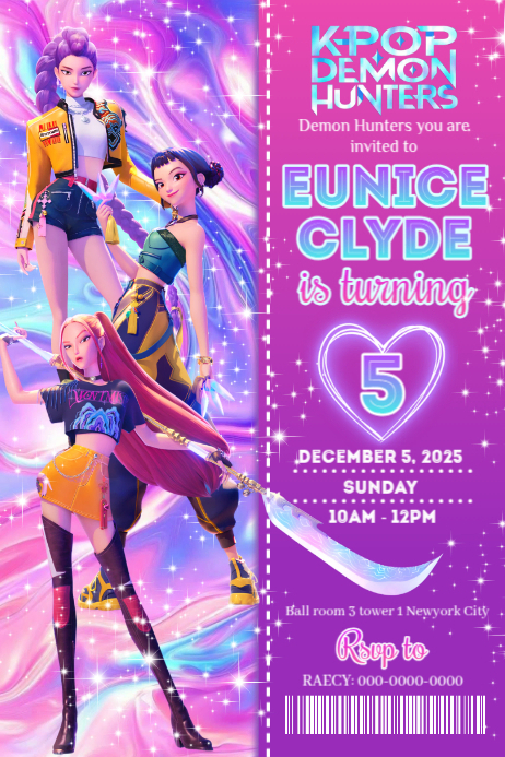 Kpop demon hunters Birthday invitation Template | PosterMyWall