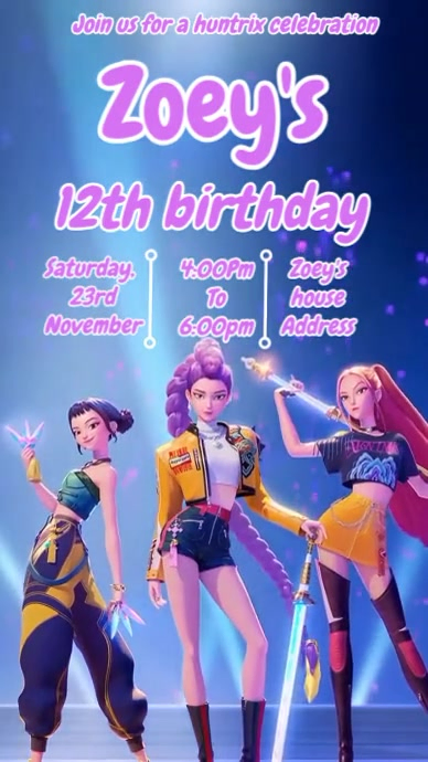 Kpop demon hunters birthday invitation Template | PosterMyWall